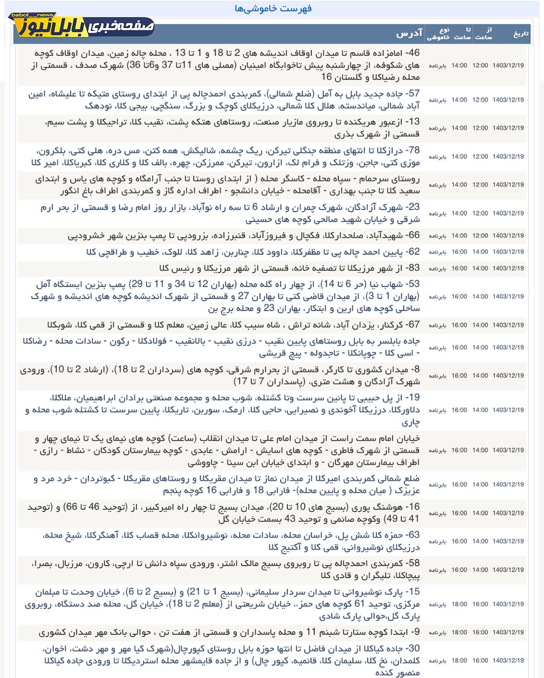 babol__news@instagram on Pinno: ورق بزنیدجدول زمانبندی قعطی برق در تمامی...