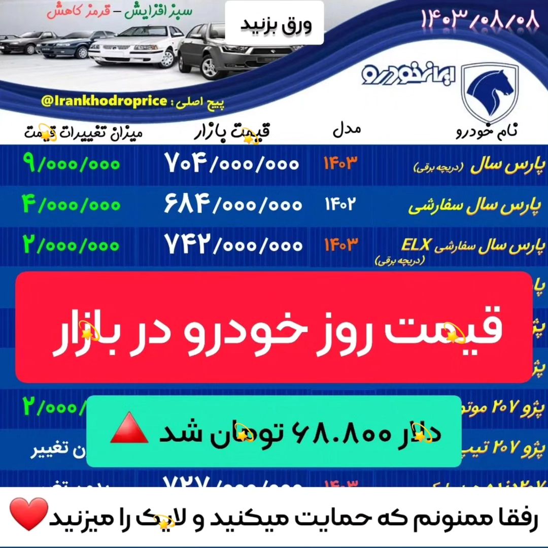 khodro.khabar@instagram on Pinno: ️قی.مت سایر خودروها با مدل 1403 👇 پارس...